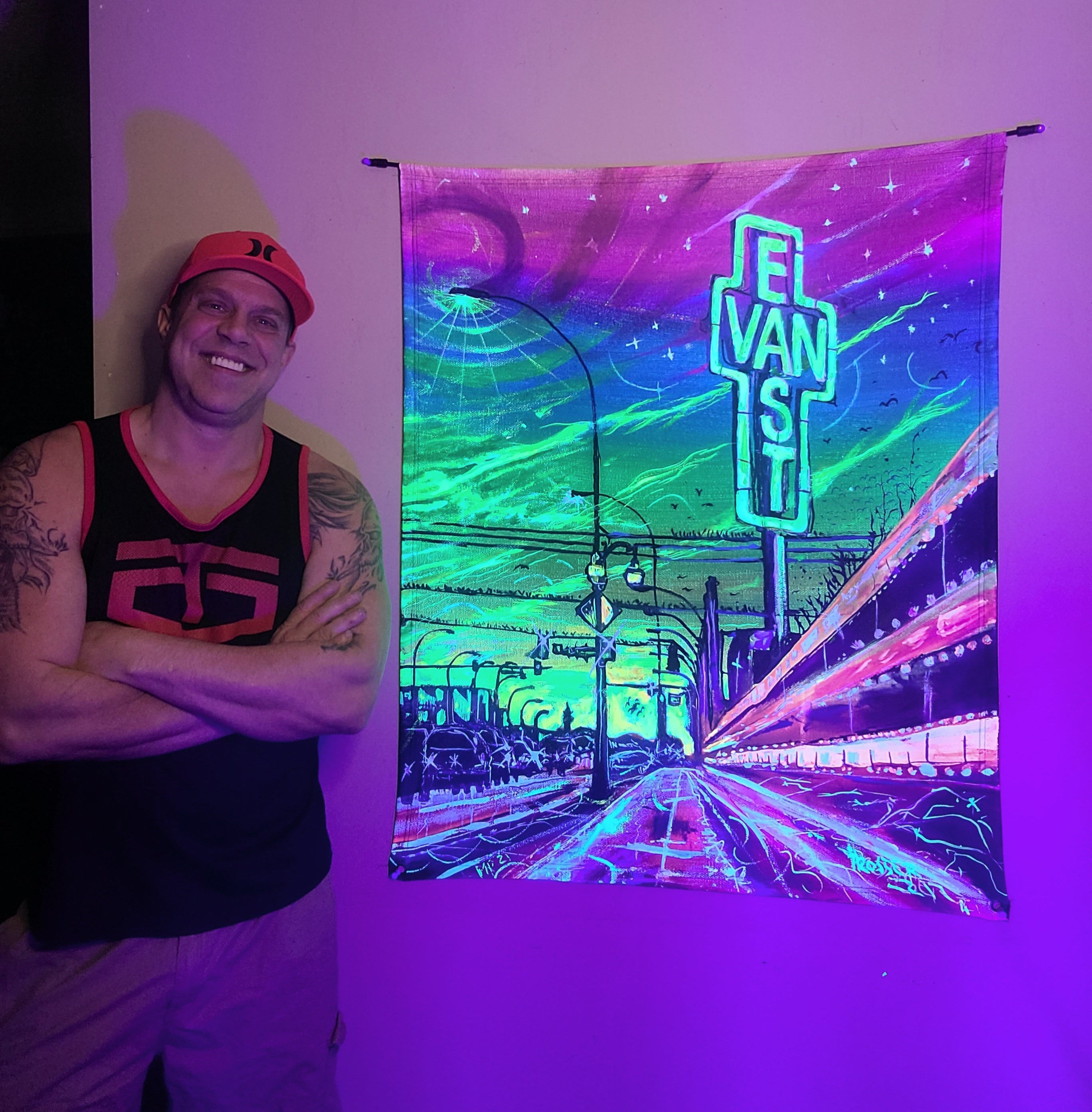 ️ East Van Cross 40 inch by 32 inch Blacklight Tapestry | ProsserArt