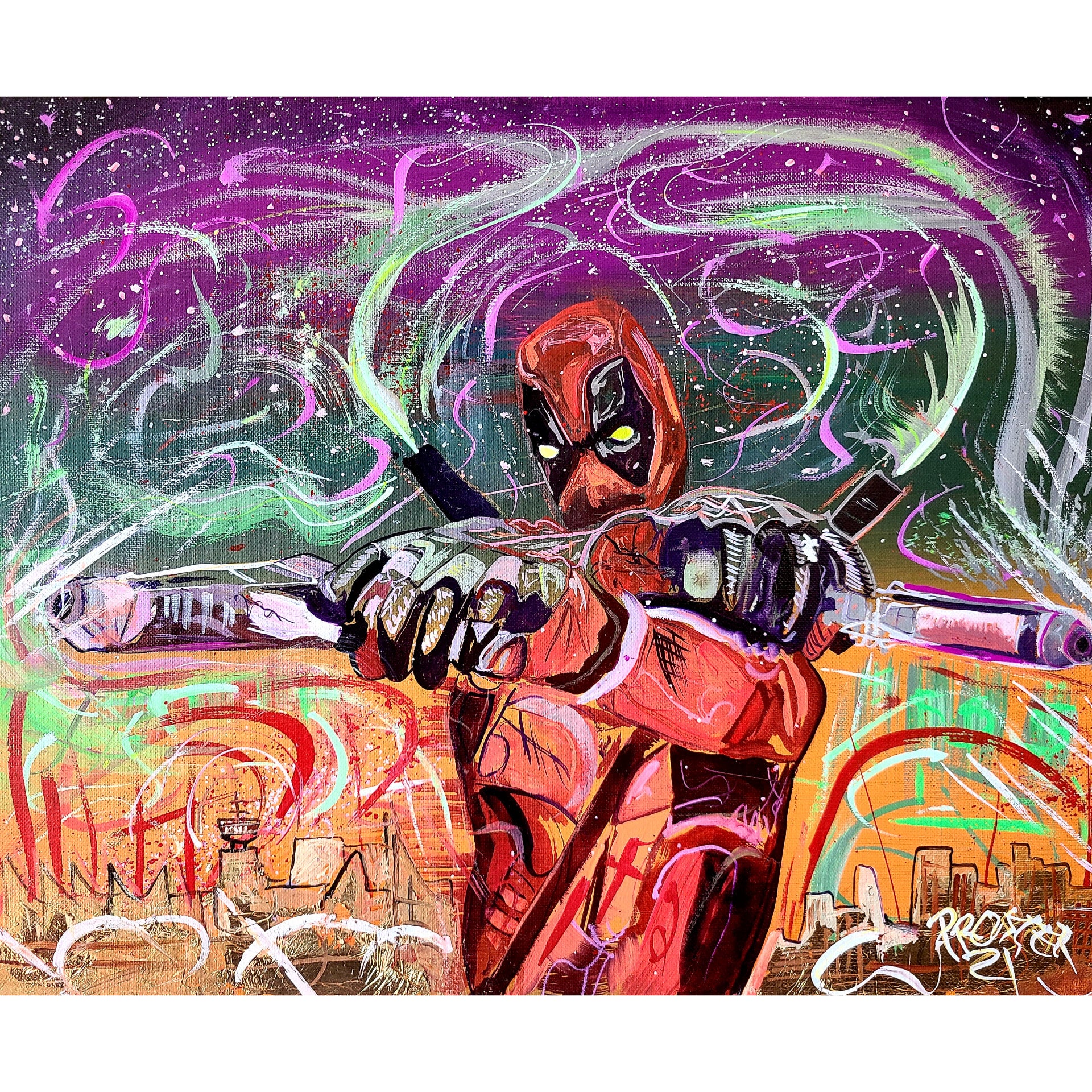 Deadpool Blacklight 20" by 16" Xmen Series UV reactive painting w ...