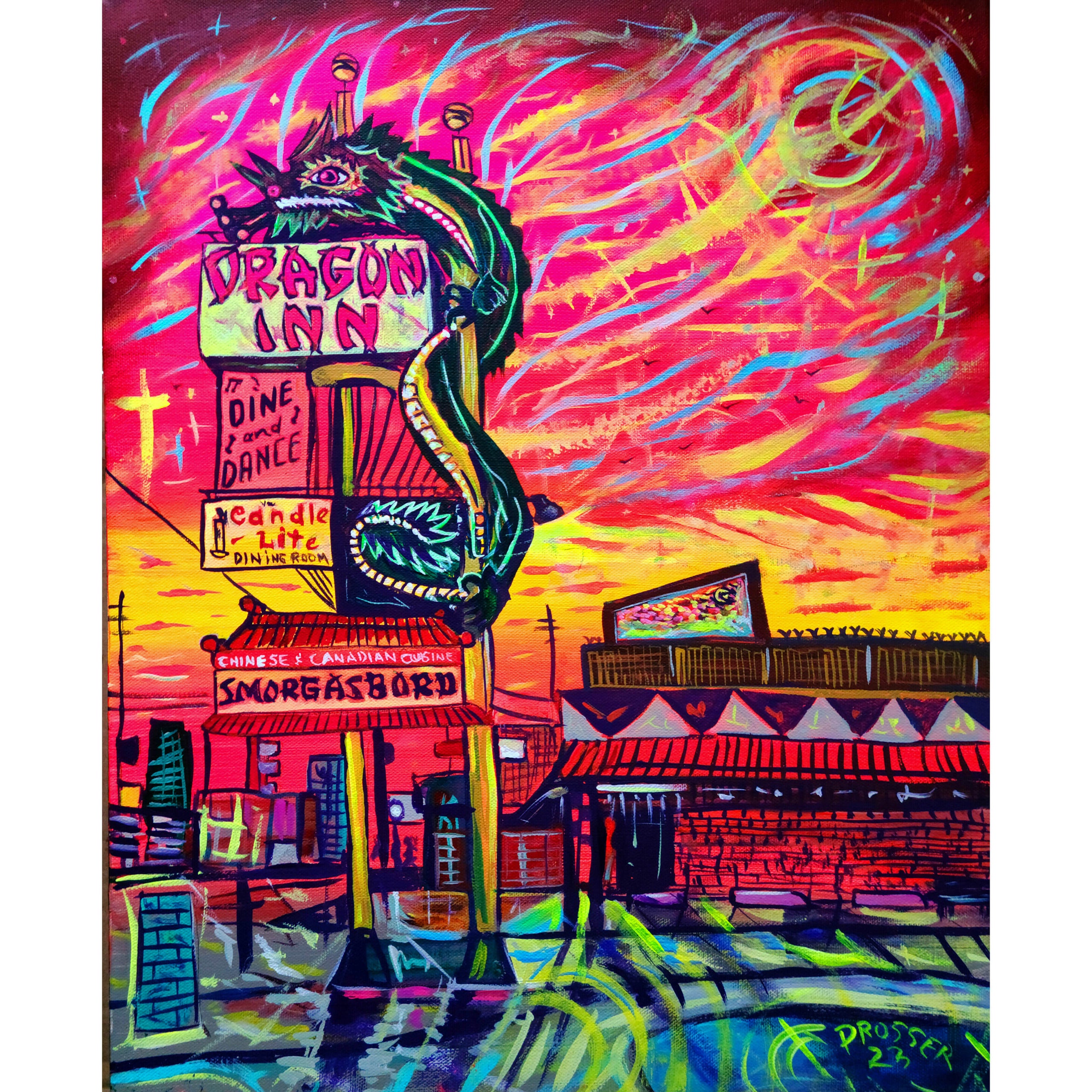 The Dragon Inn' Original 20 by 16 inch Painting | ProsserArt